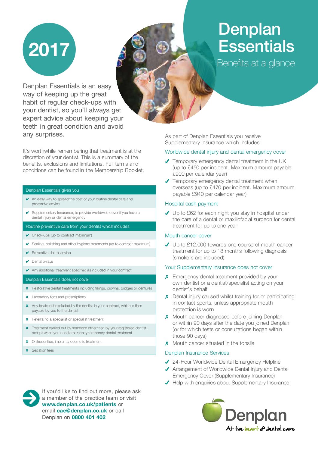 2017 Denplan Essentials Benefits At Glance